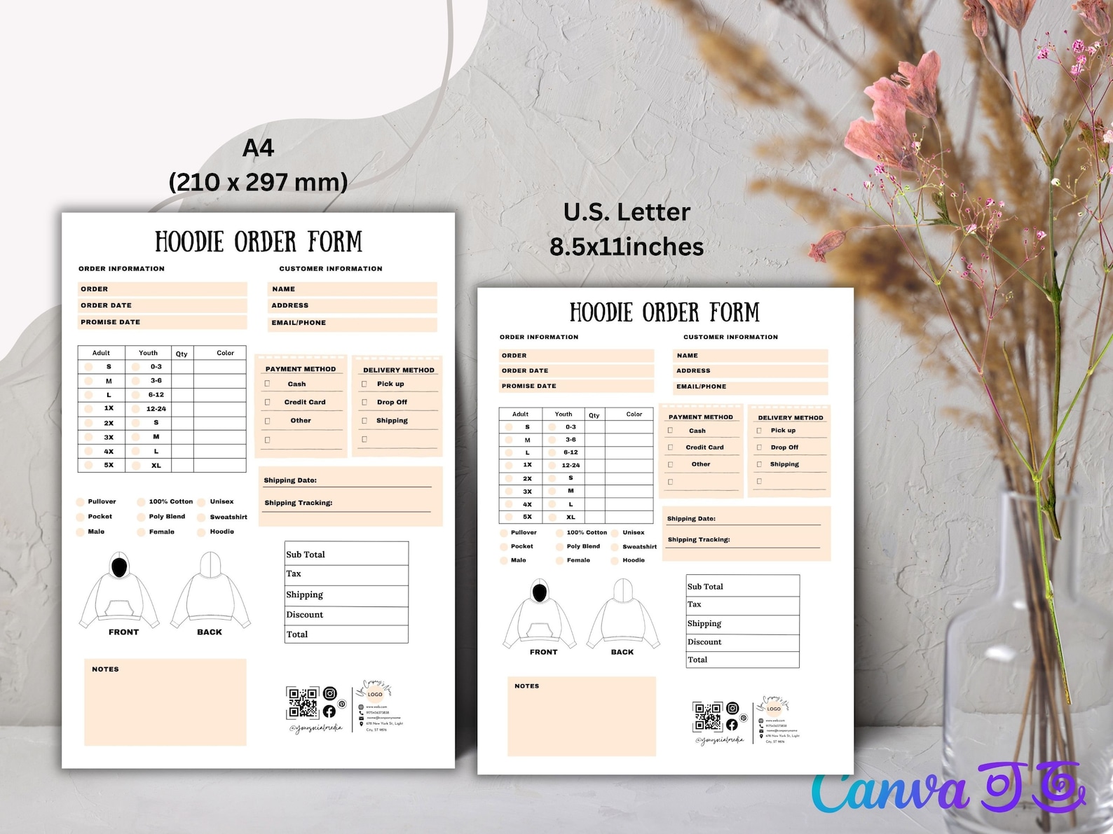 Printable Hoodie Order Form Template Clothing Order Form Craft Order ...