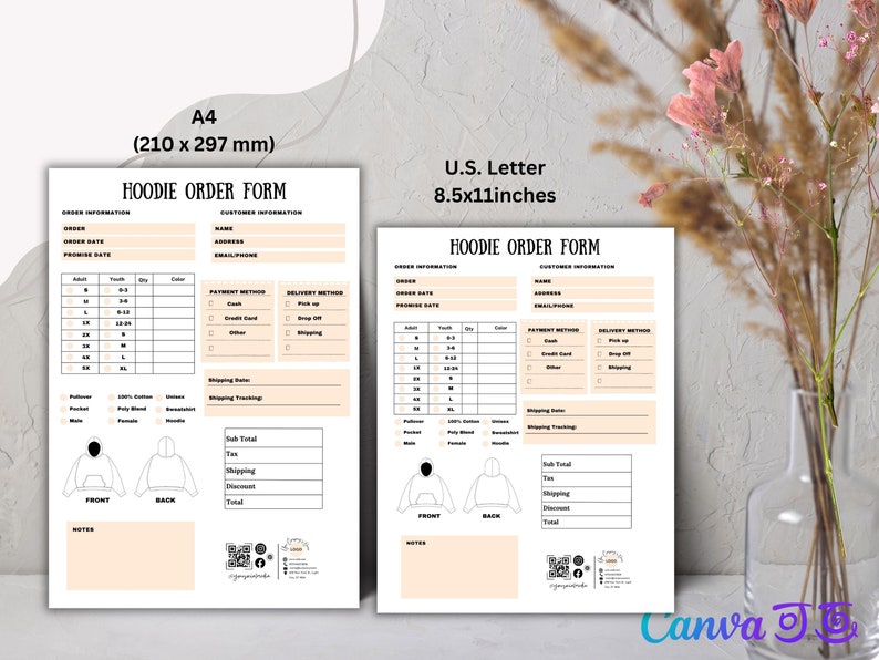 Printable Hoodie Order Form Template Clothing Order Form Craft Order ...