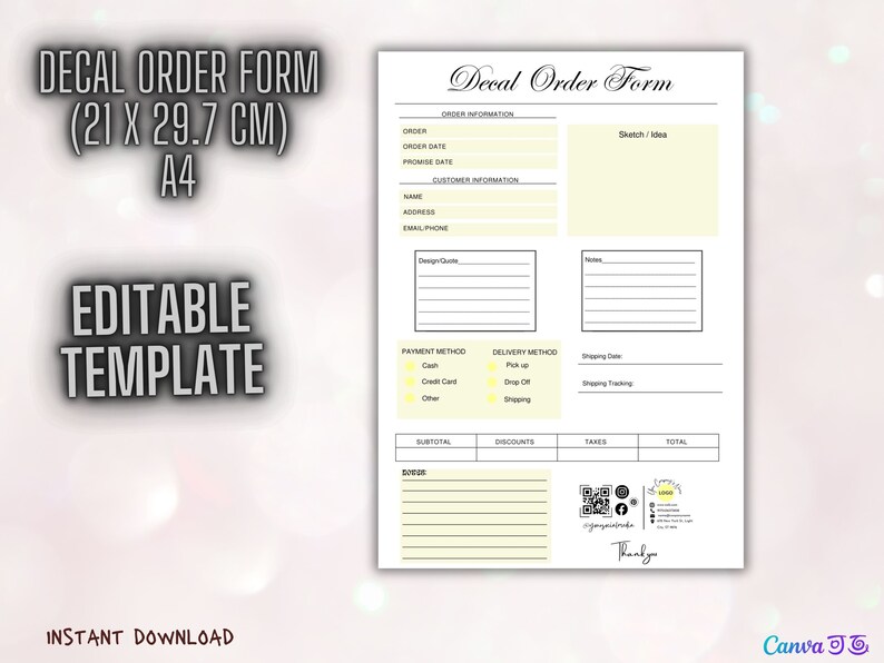 Decal Order Form Editable Canva Template Vinyl Crafters Order Forms ...