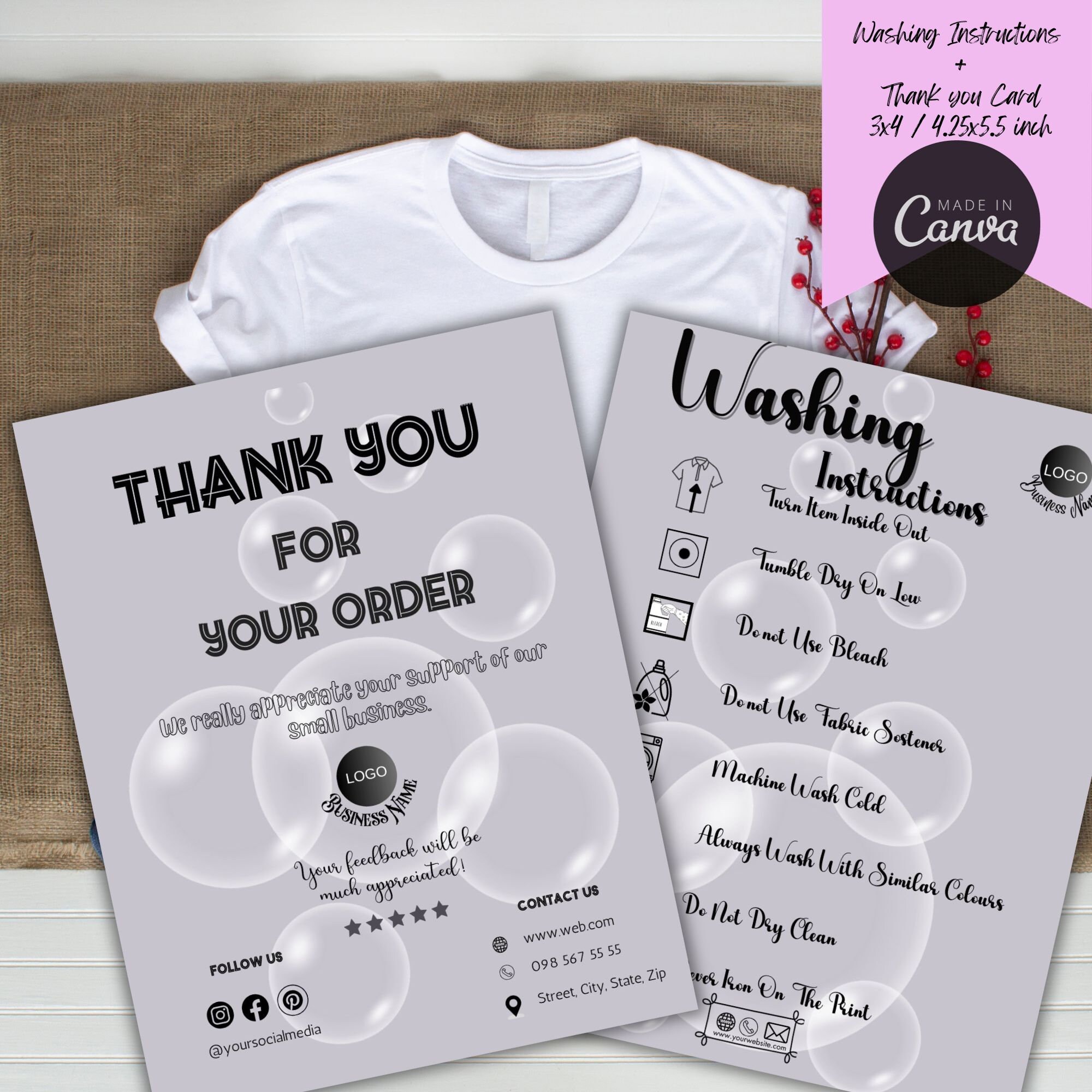 Printable Washing Instructions Card Small Business Wash Tag Tshirt ...