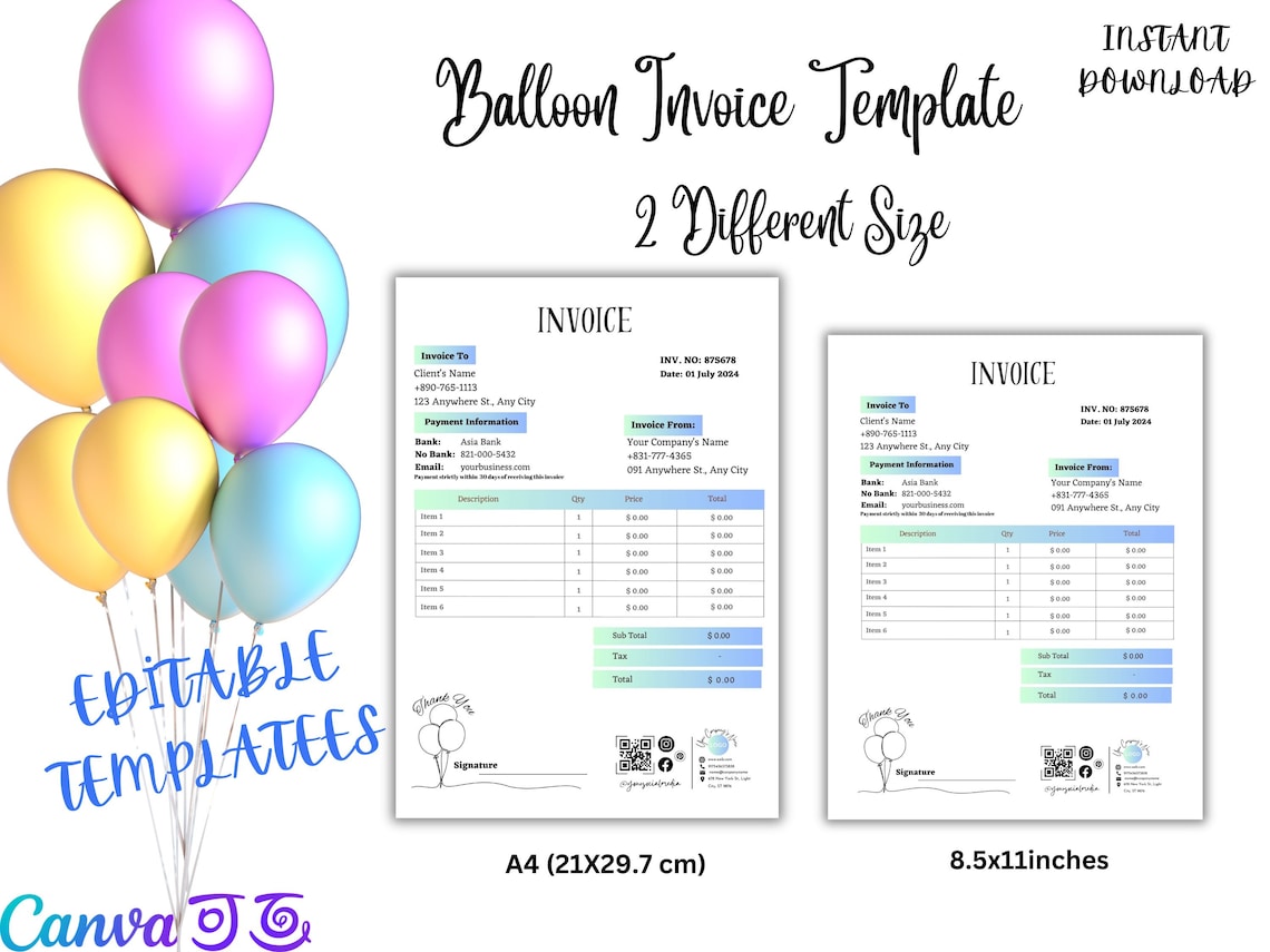 Balloon Invoice 2 Different Size Balloon Template Balloon Business ...