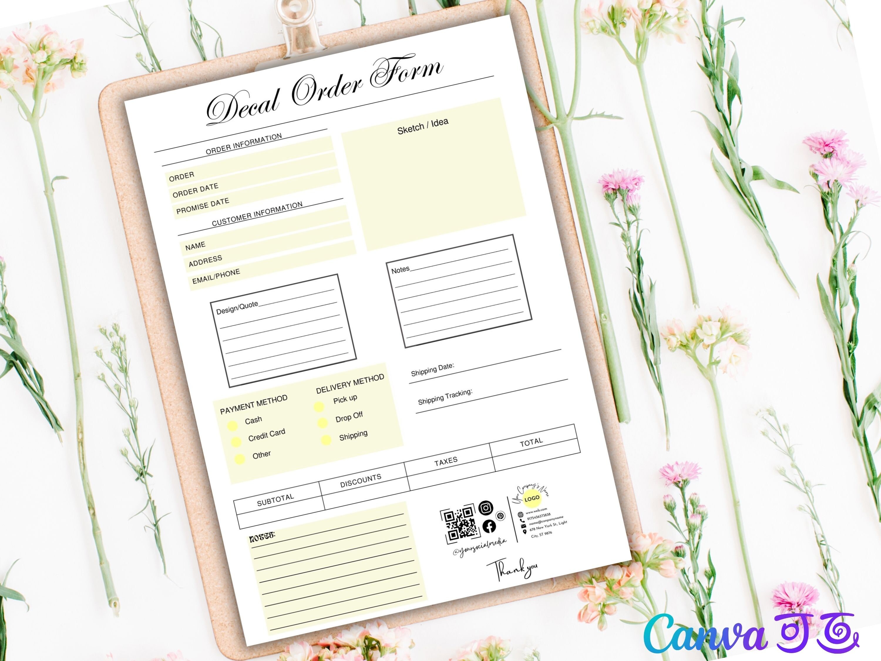 Decal Order Form Editable Canva Template Vinyl Crafters Order Forms ...