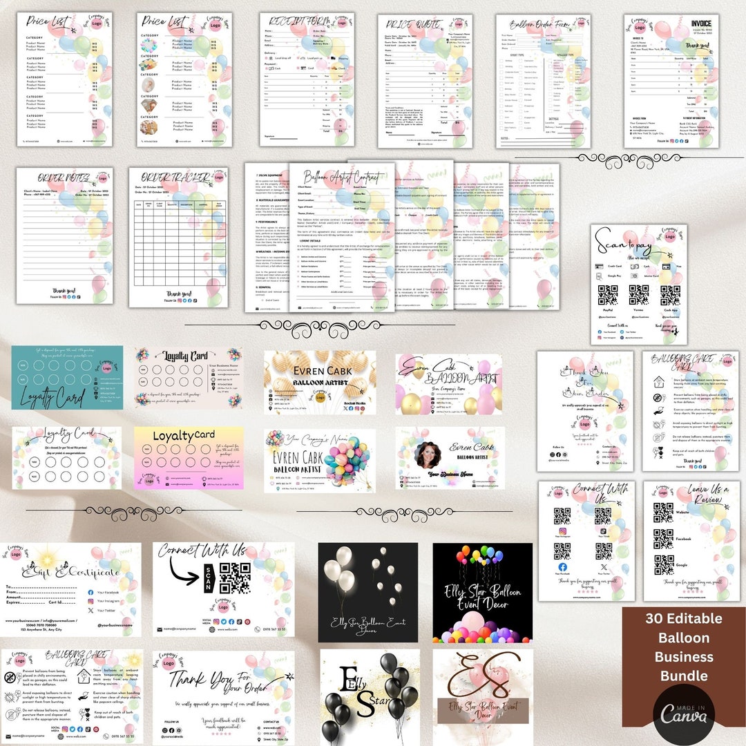 Balloon Business Bundle, Balloon Artist Contract, Balloon Invoice ...