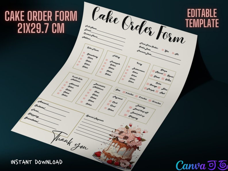 Editable Cake Order Form Template Cupcake Order Form Small Business ...