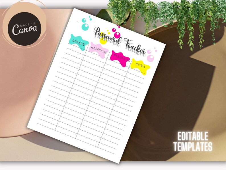 Editable Password Tracker Password Keeper Sheet Password Journal Book ...