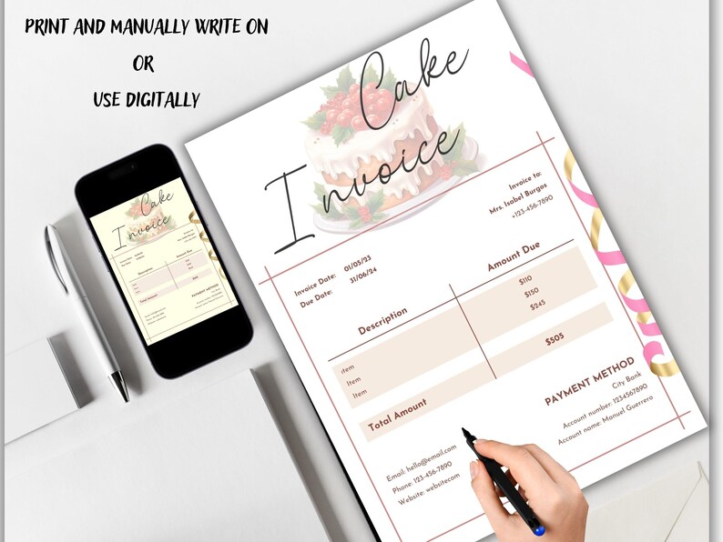 Cake Invoice Template Editable, Custom Order Form Printable for Small Business, Bakery Custom ...