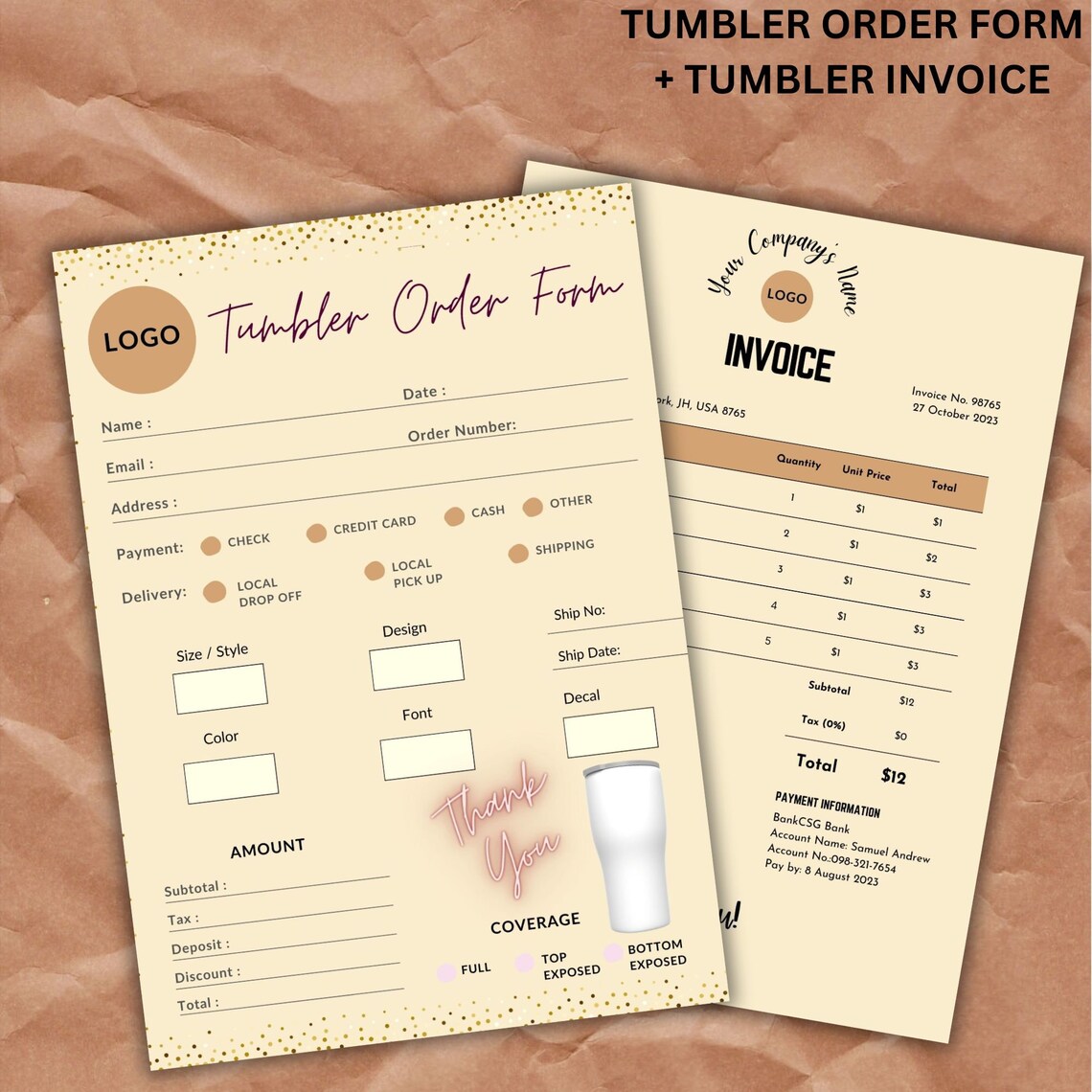 Editable Tumbler Order Form Template Custom Tumbler Order Form ...