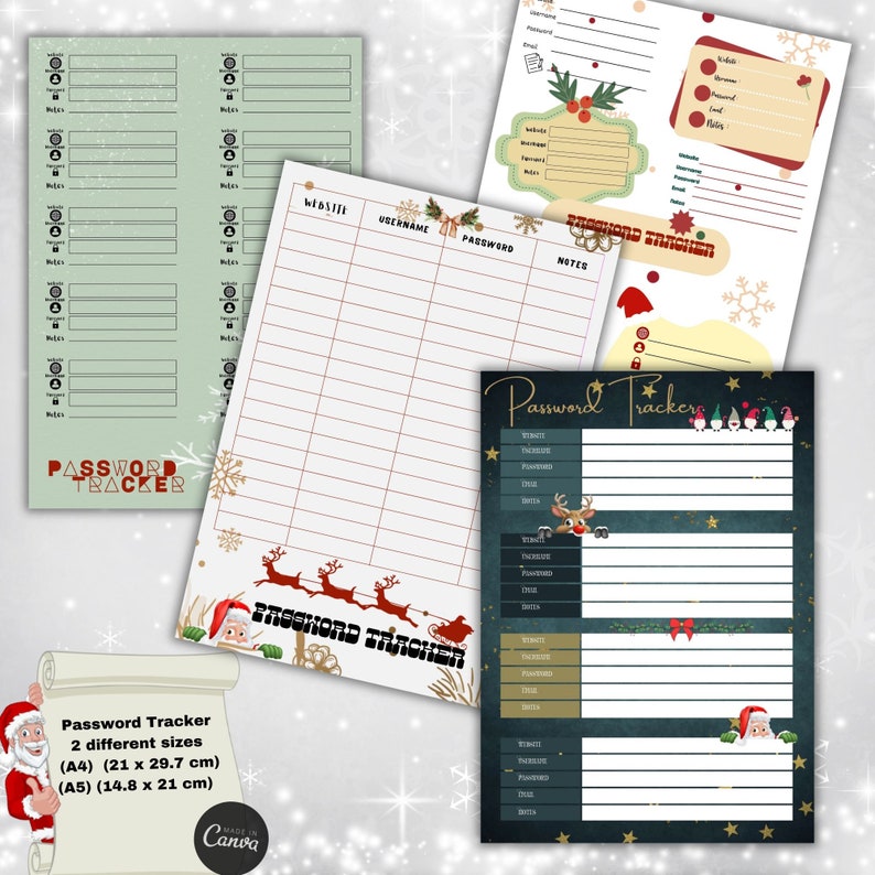 Editable Fillable Christmas Password Tracker BUNDLE, 4 Printable ...