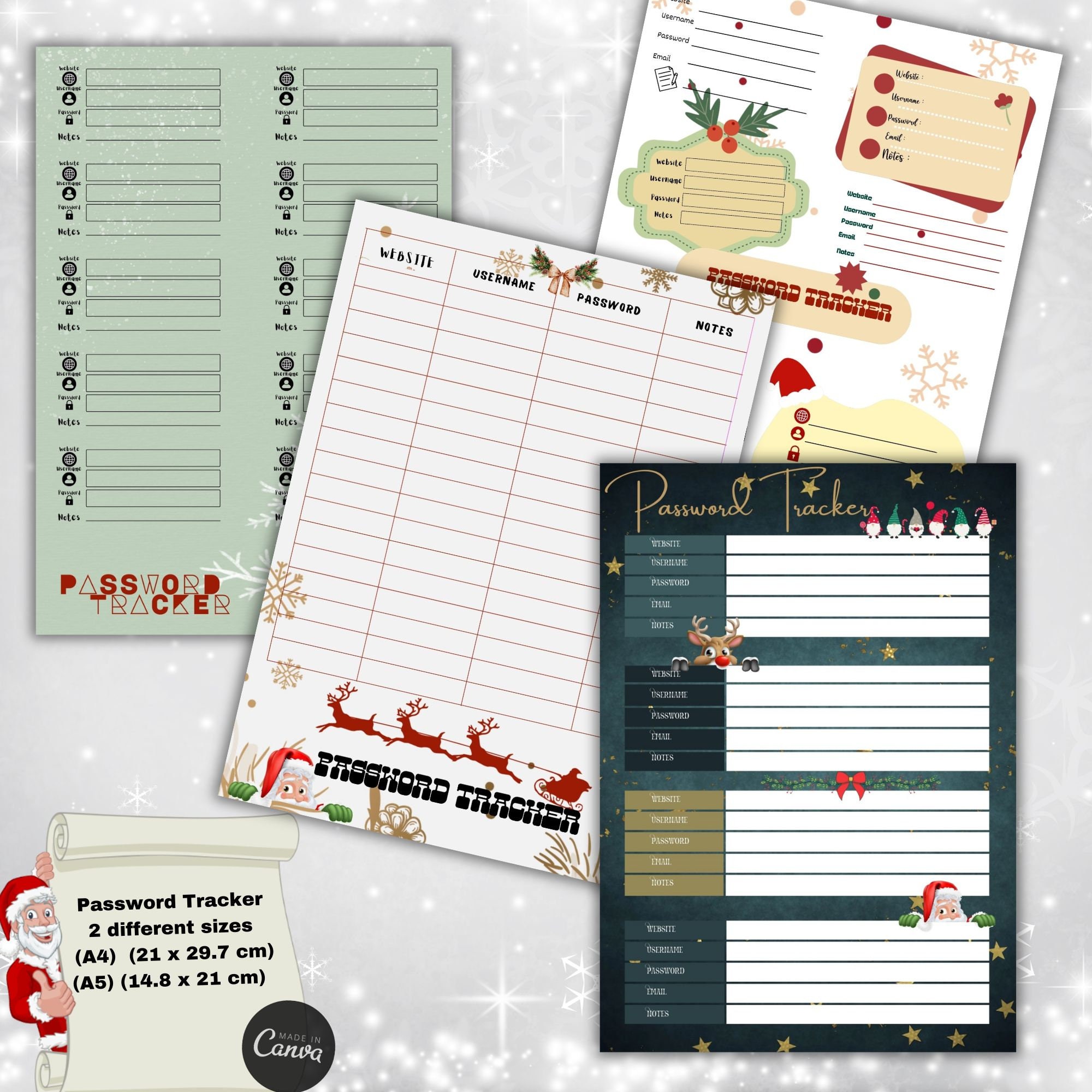 Editable Fillable Christmas Password Tracker BUNDLE, 4 Printable ...
