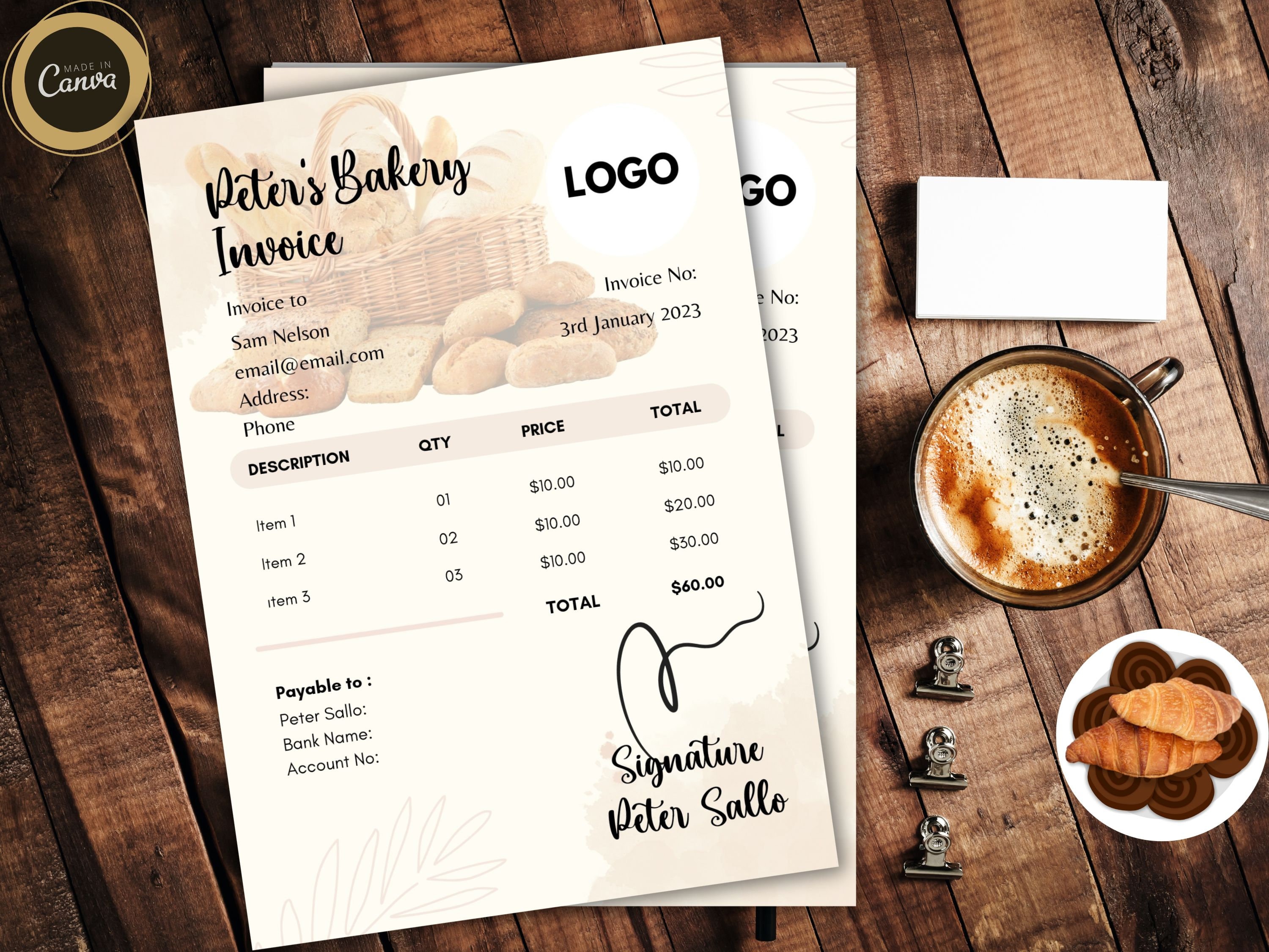 Editable Bakery Invoice Template Baking Invoice Cake Invoice Form Cake ...