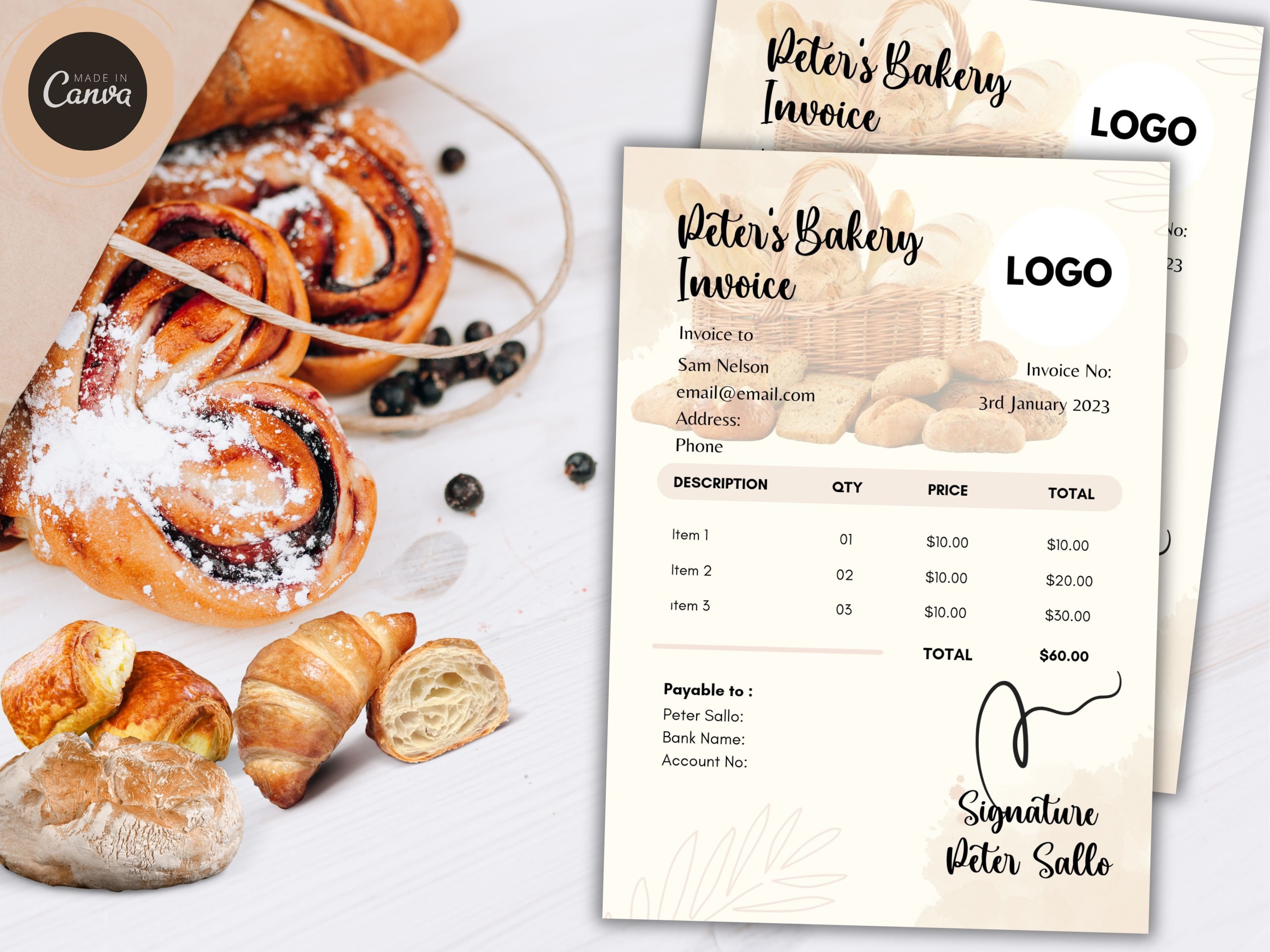 Editable Bakery Invoice Template Baking Invoice Cake Invoice Form Cake ...