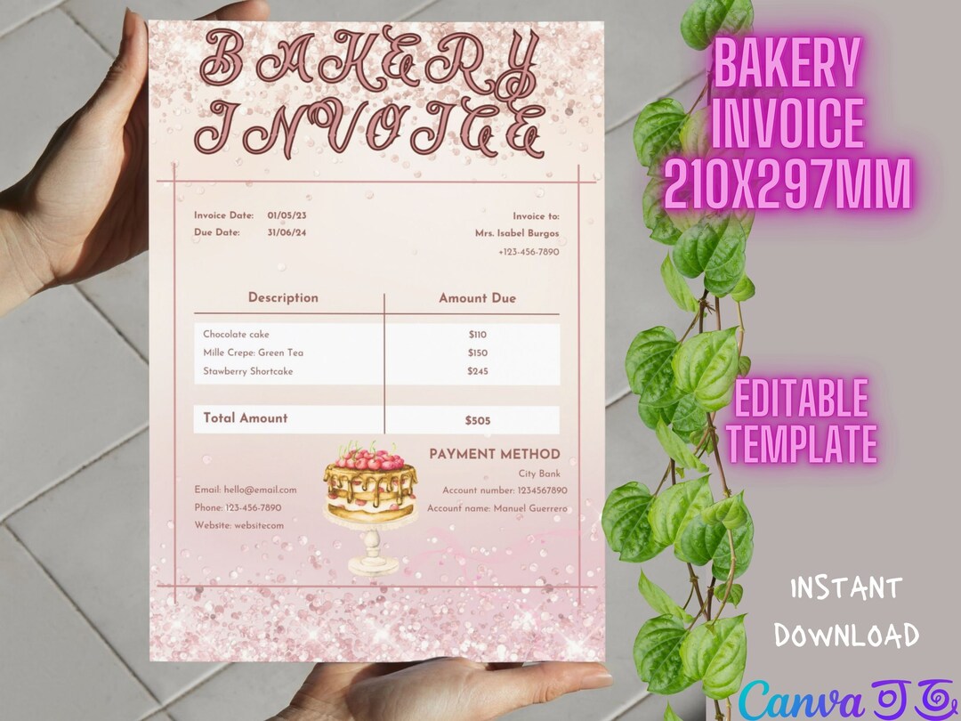 Printable Bakery Invoice Template Cake Invoice Template Editable ...