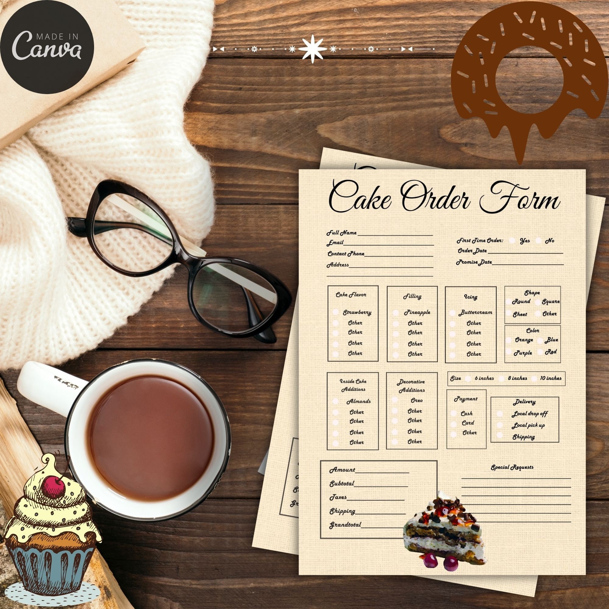 Custom Cake Order Form Editable, Bakery Order Form Printable, Small ...