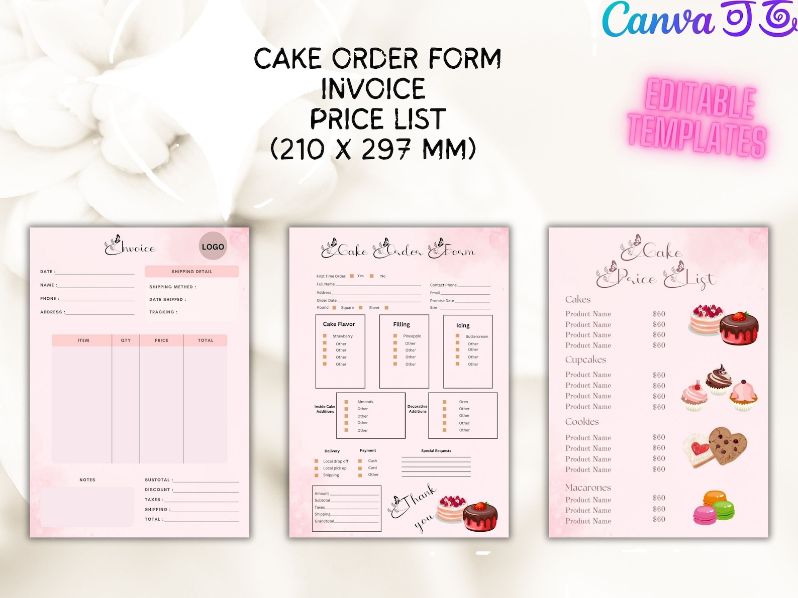 Editable Cake Order Form Cake Invoice Template Cake Price List Cake ...