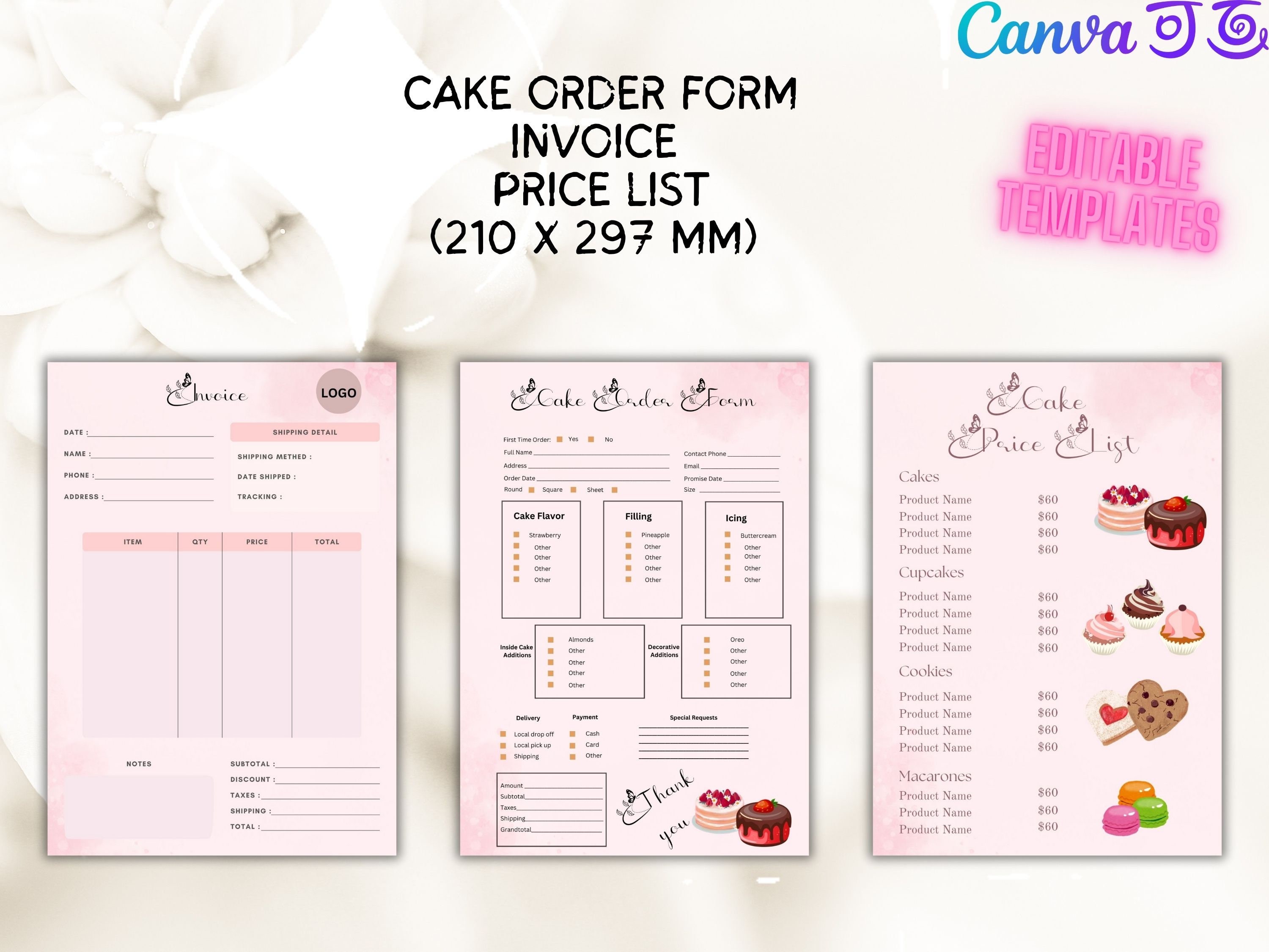 Editable Cake Order Form Cake Invoice Template Cake Price List Cake ...