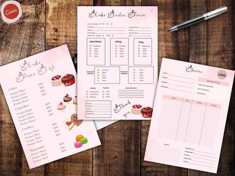 Editable Cake Order Form Cake Invoice Template Cake Price List Cake ...