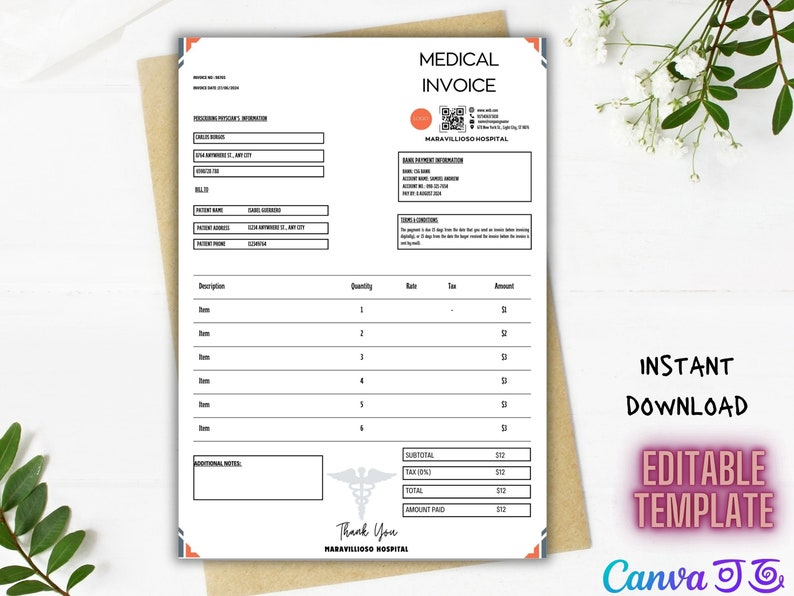 Medical Invoice Business Invoice Editable Invoice Invoice Template ...