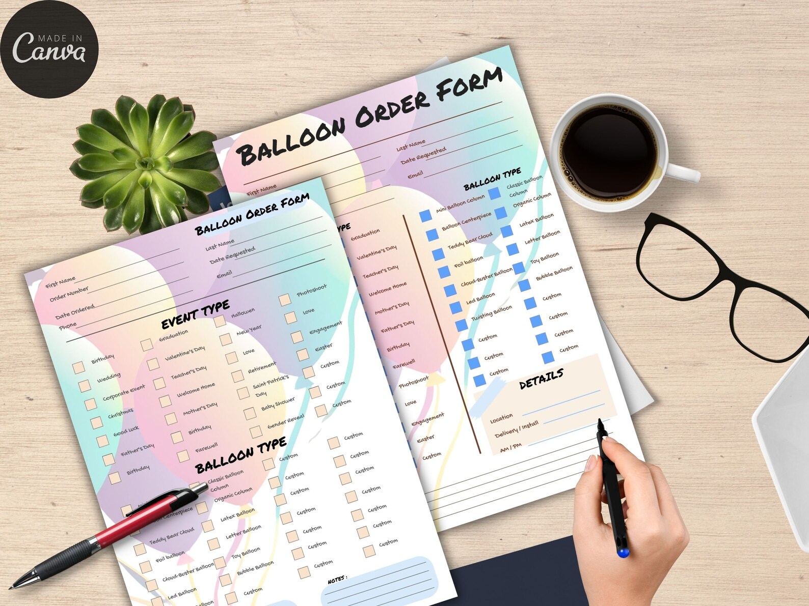 Editable Balloon Order Form Template Balloon Order Tracker Custom ...