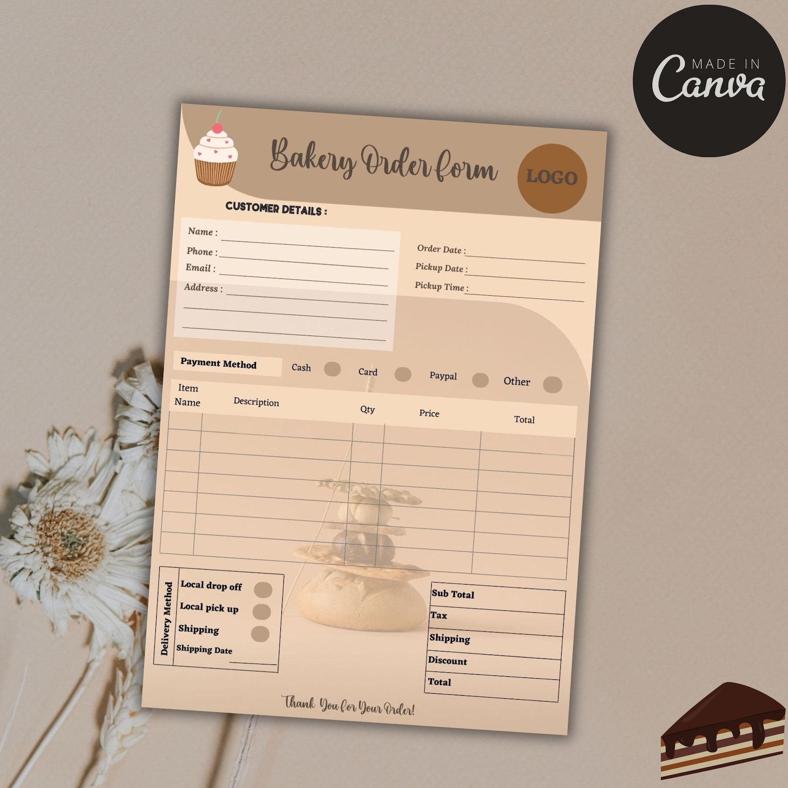 Bakery Order Form Cake Order Form Editable Template Canva Editable ...