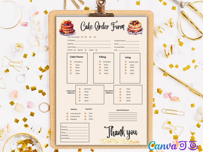 Editable Cake Order Form Invoice Cake Invoice Bakery Order Form ...