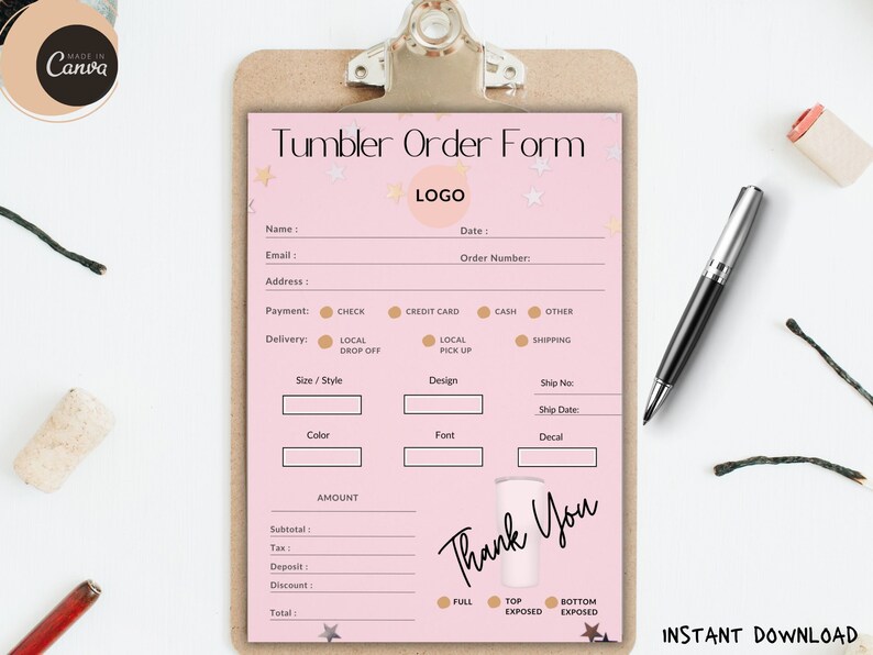 Editable Tumbler Order Form Tumbler Order Sheet Tumbler Sale Tracker ...