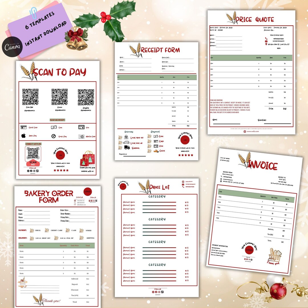 Christmas Bakery Business Essentials Bundle: Cake Order Form, Invoice ...