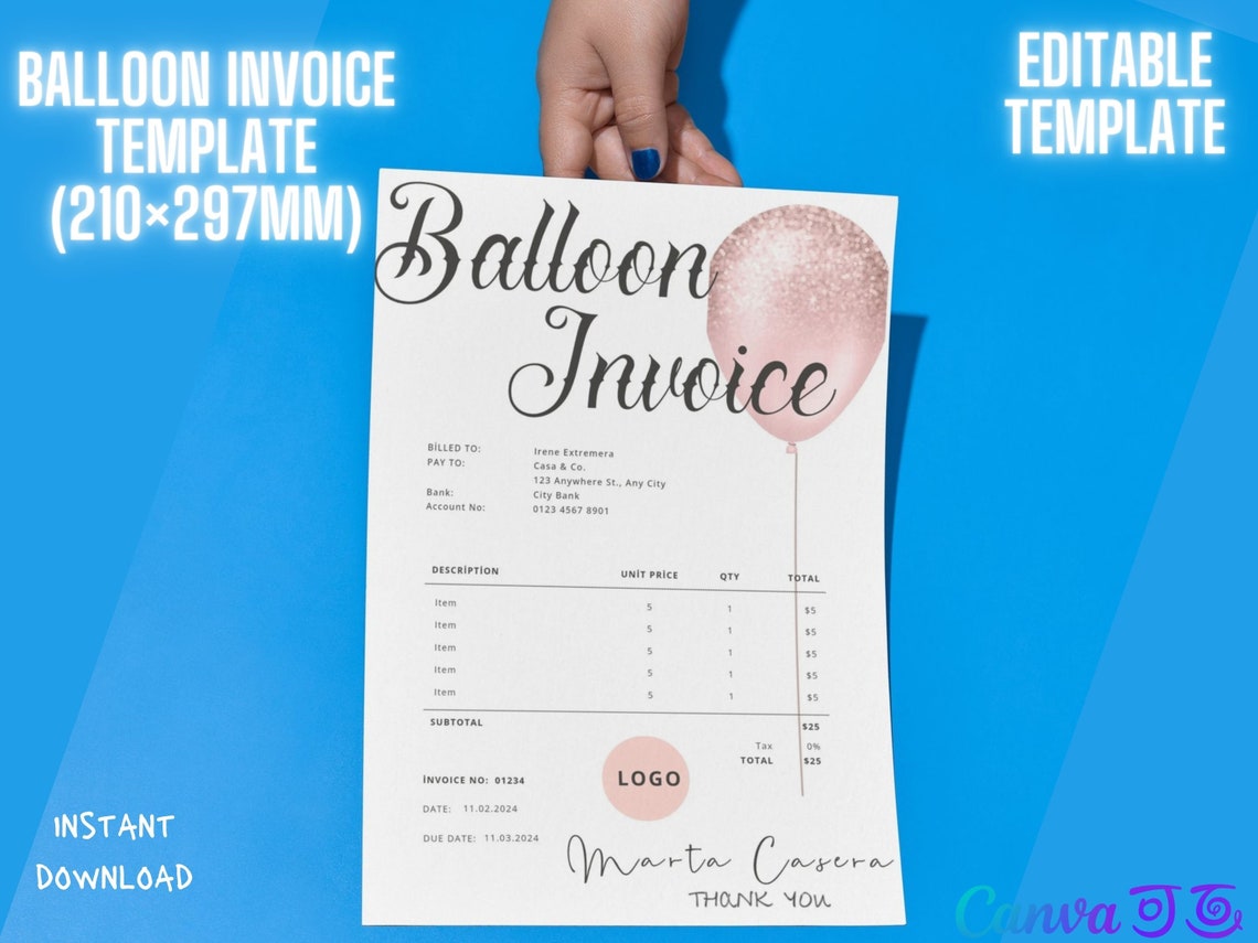 Balloon Invoice Template Receipt Template Business Template Printable ...