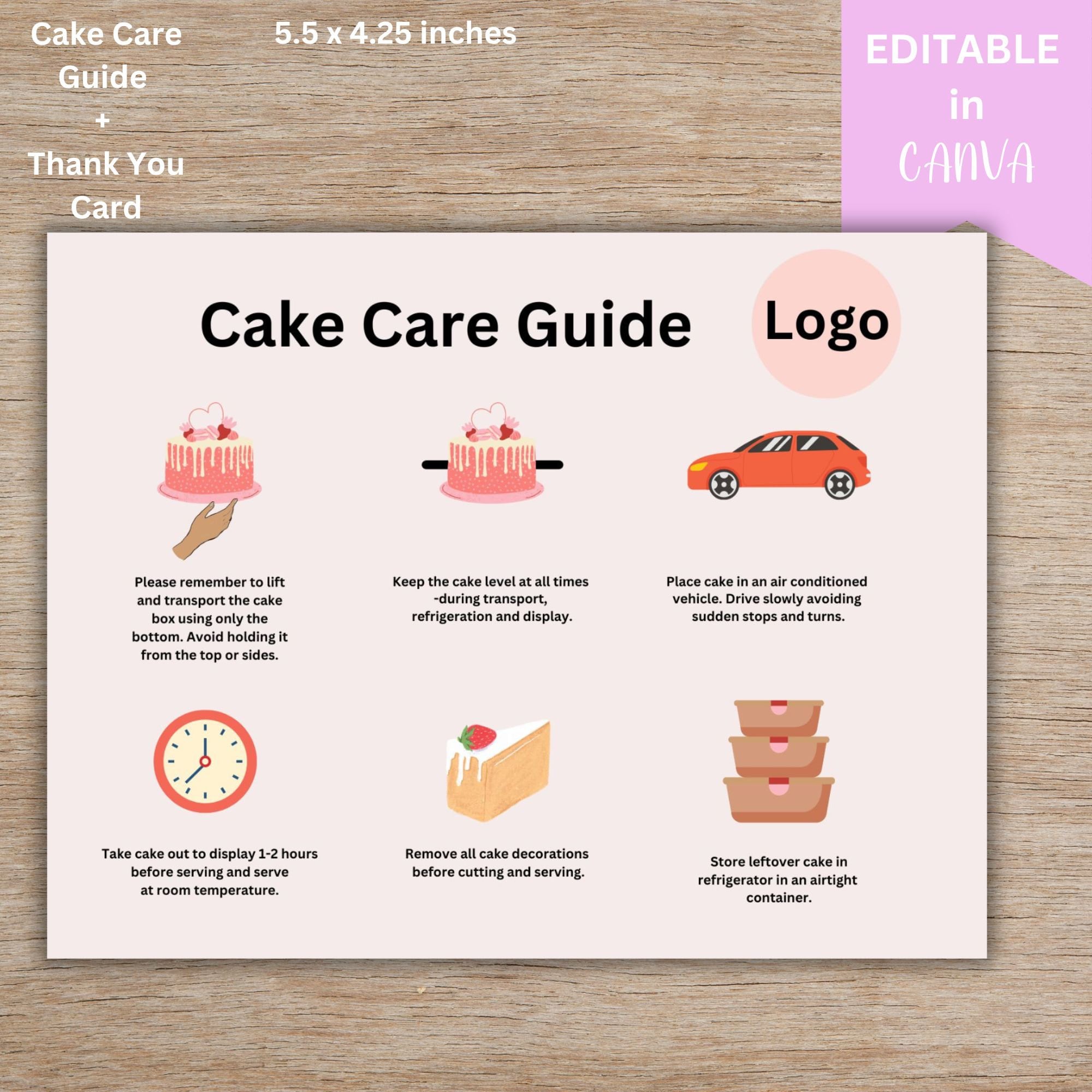Cake Care Card Cake Instructions Cake Card Template Cake Care Cards ...