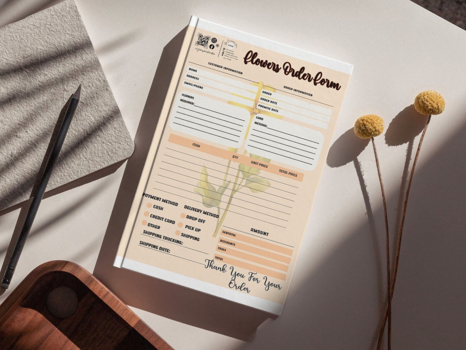 EDITABLE FLORIST ORDER Form Wedding Flowers Printable Flowers Order ...