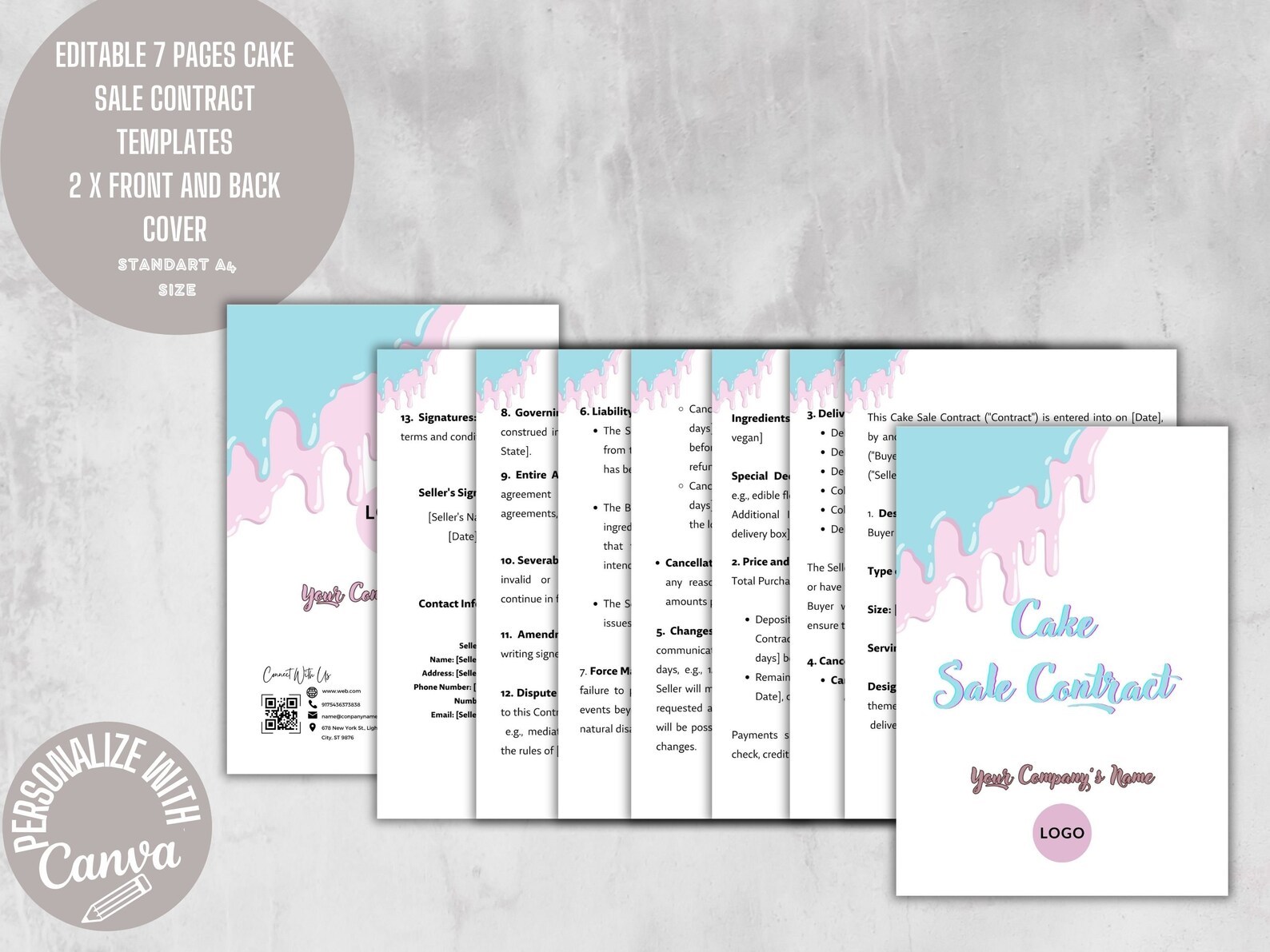 Custom Cake Sales Contract Template Editable PDF for Bakers Cake ...