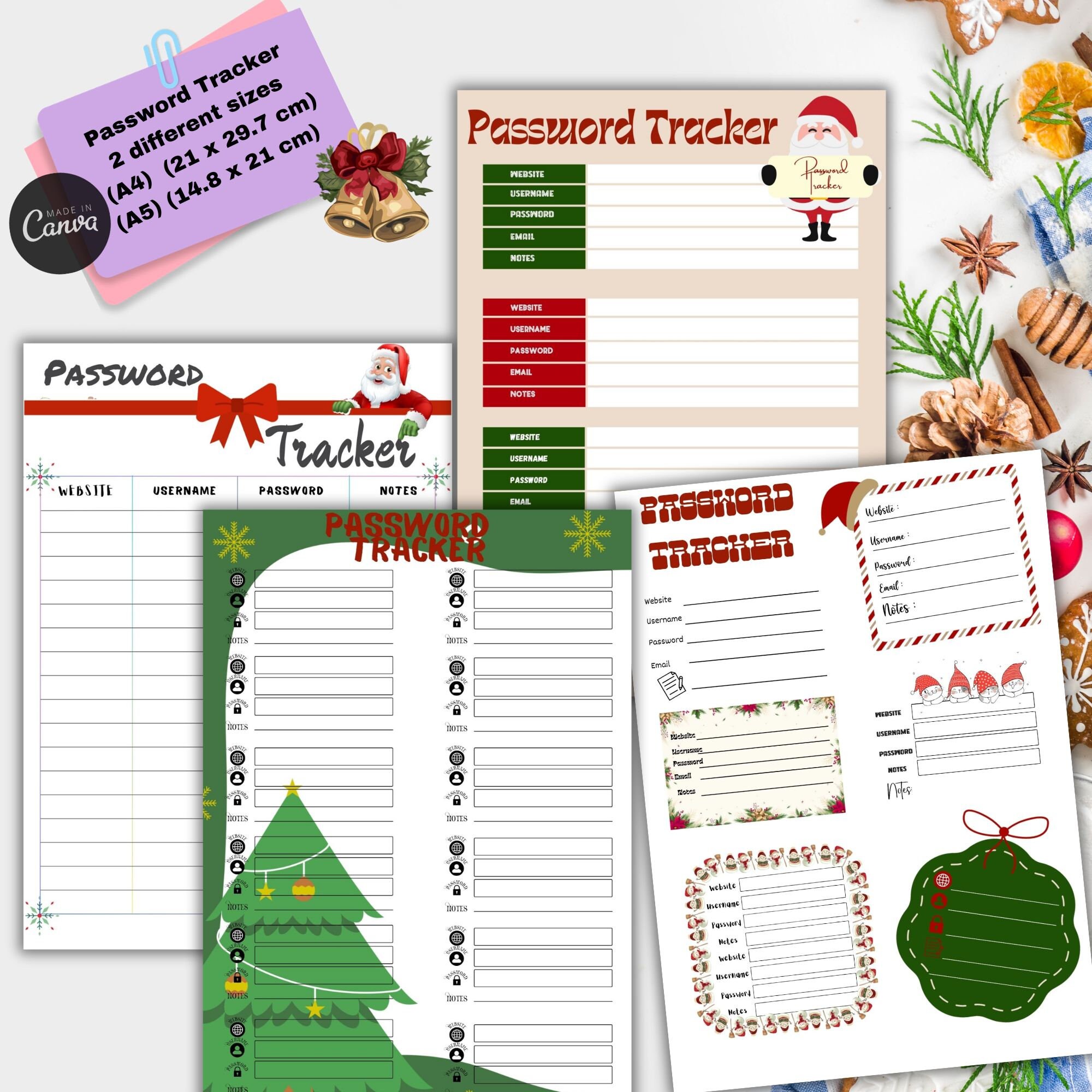 Editable Christmas Fillable Password Tracker BUNDLE, 4 Christmas ...