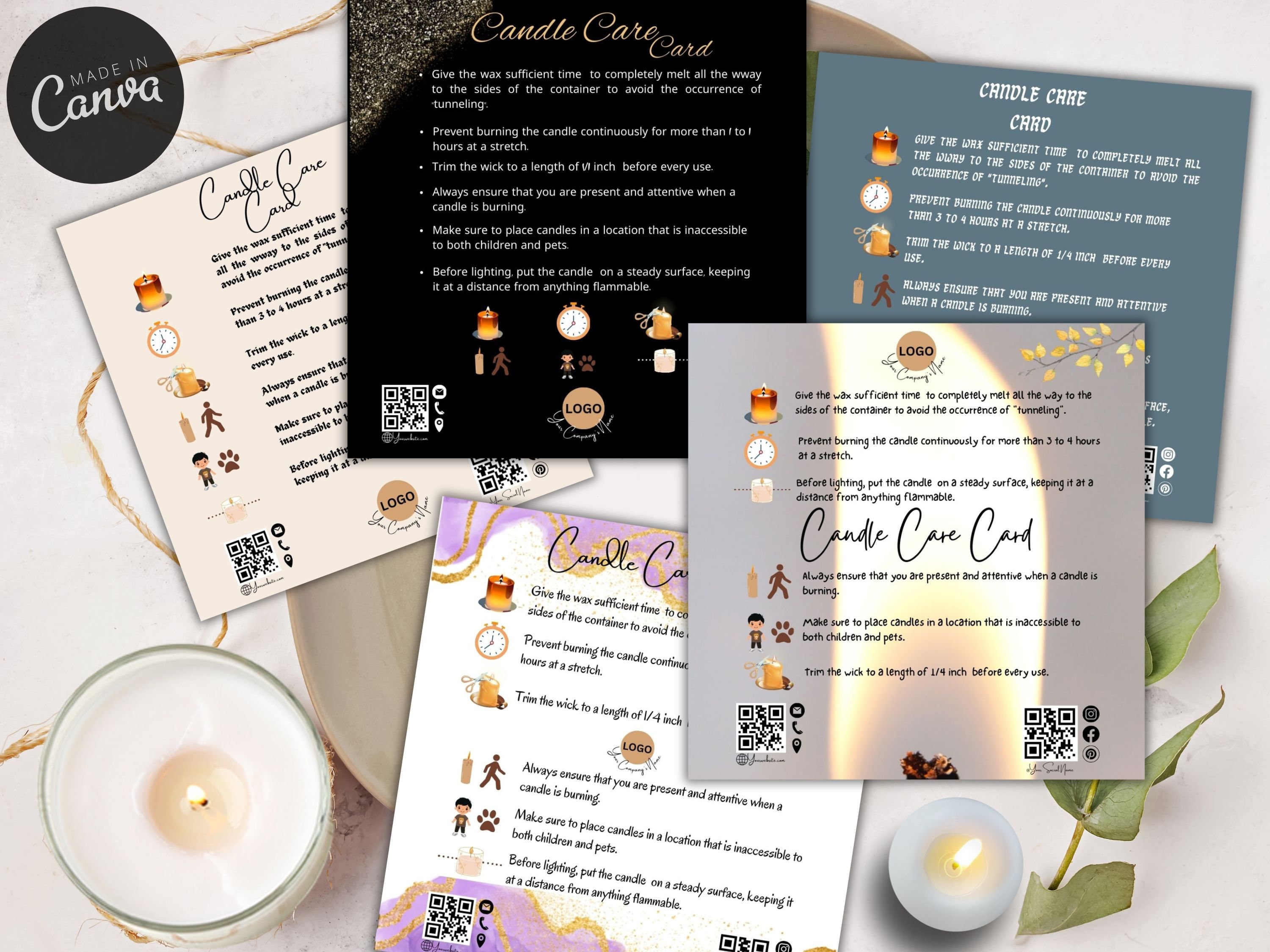 Editable Candle Care Card 2 Different Size Look After Your Candle ...