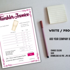 Editable Tumbler Invoice Template Editable Cup Invoice Sublimation ...