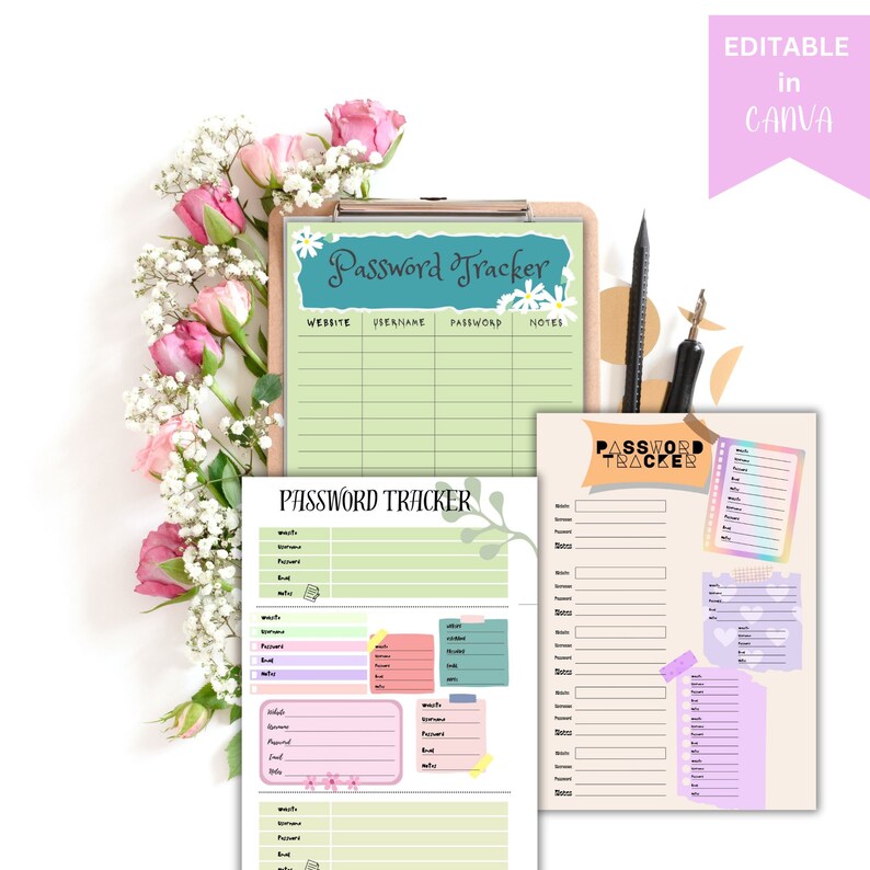 Editable Fillable Password Tracker BUNDLE, Printable Password Log ...