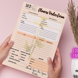 EDITABLE FLORIST ORDER Form Wedding Flowers Printable Flowers Order ...
