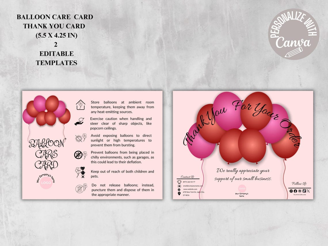 Balloon Care Card Template Custom Balloon Care Instructions Balloon ...