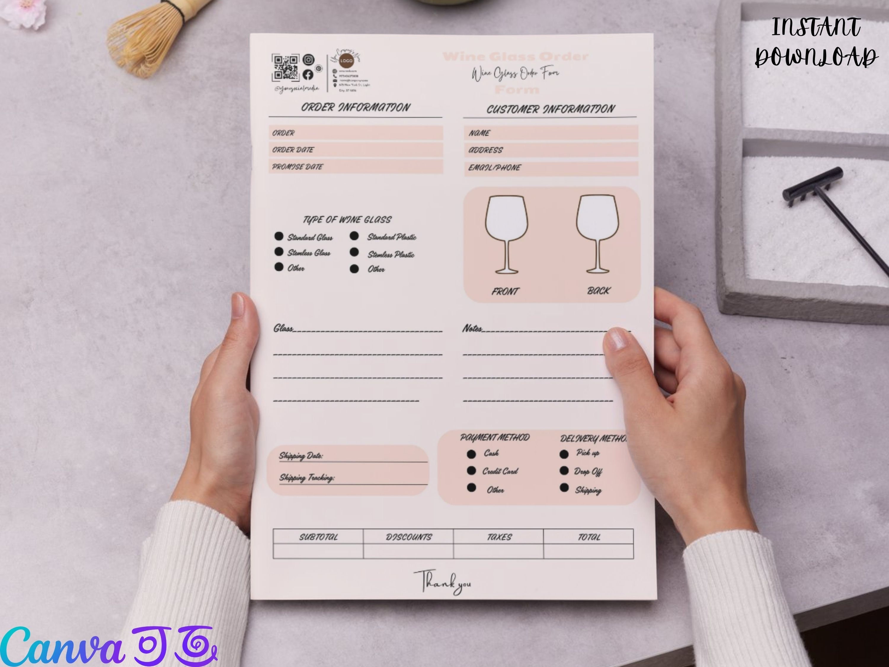 Wine Glass Order Form Editable Small Business Forms Craft Order Form ...