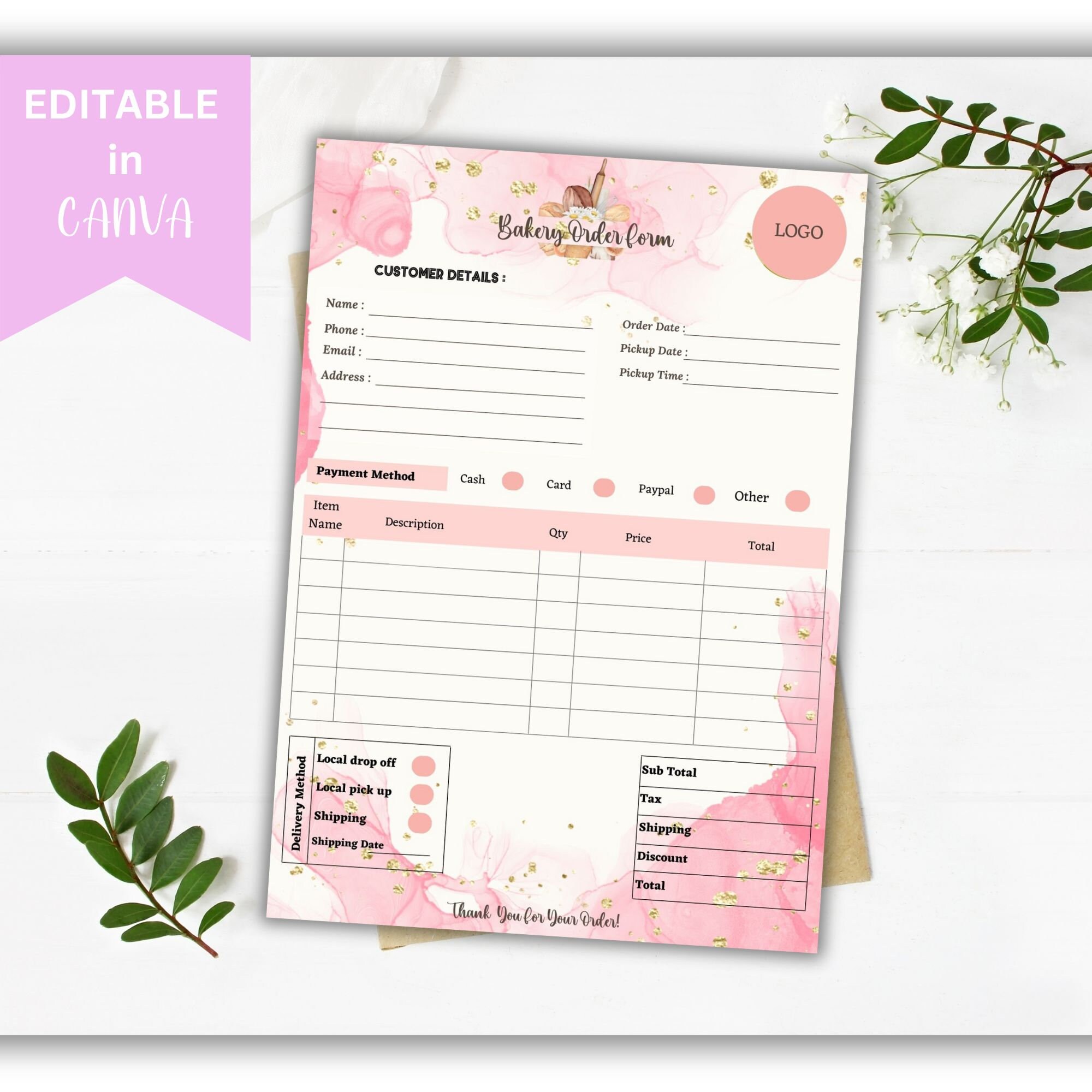 Bakery Order Form Cake Order Form Template Cookie Order Form Digital ...