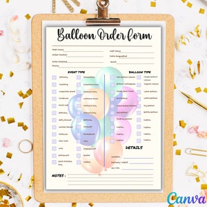 Editable Balloon Order Form Balloon Order Tracker Template Custom ...