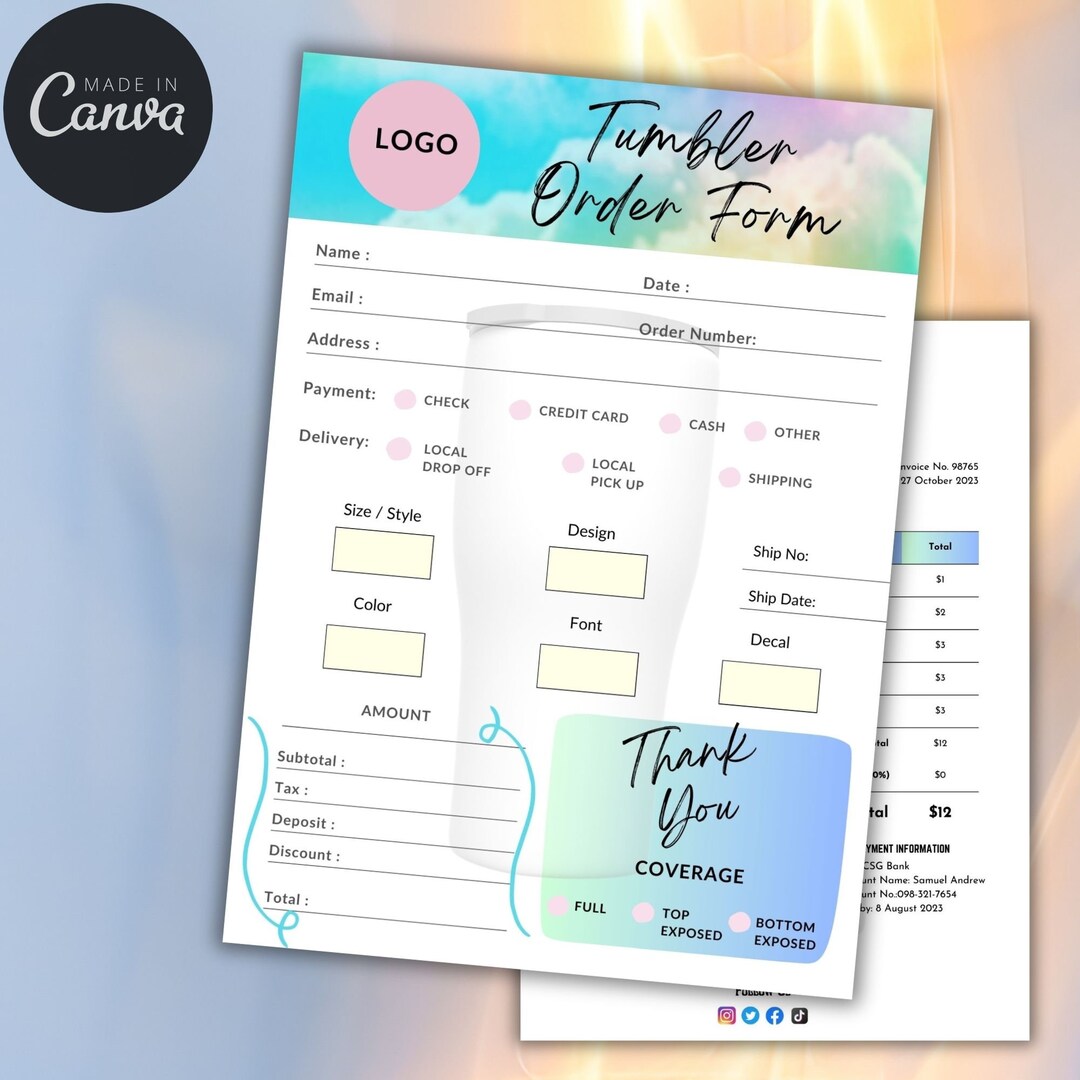 Editable Tumbler Order Form Template Custom Tumbler Order Form ...