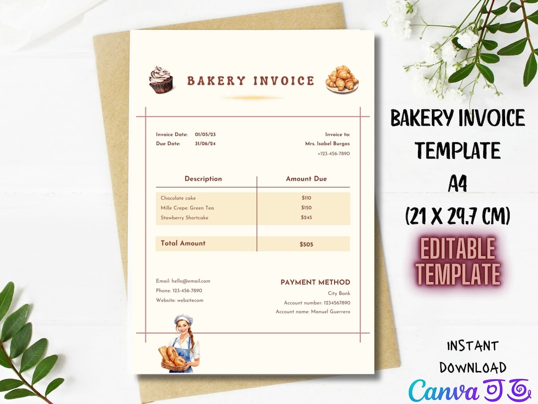 Bakery Invoice Template Receipt Template Business Template Printable ...