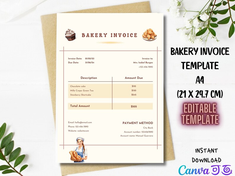 Bakery Invoice Template Receipt Template Business Template Printable ...