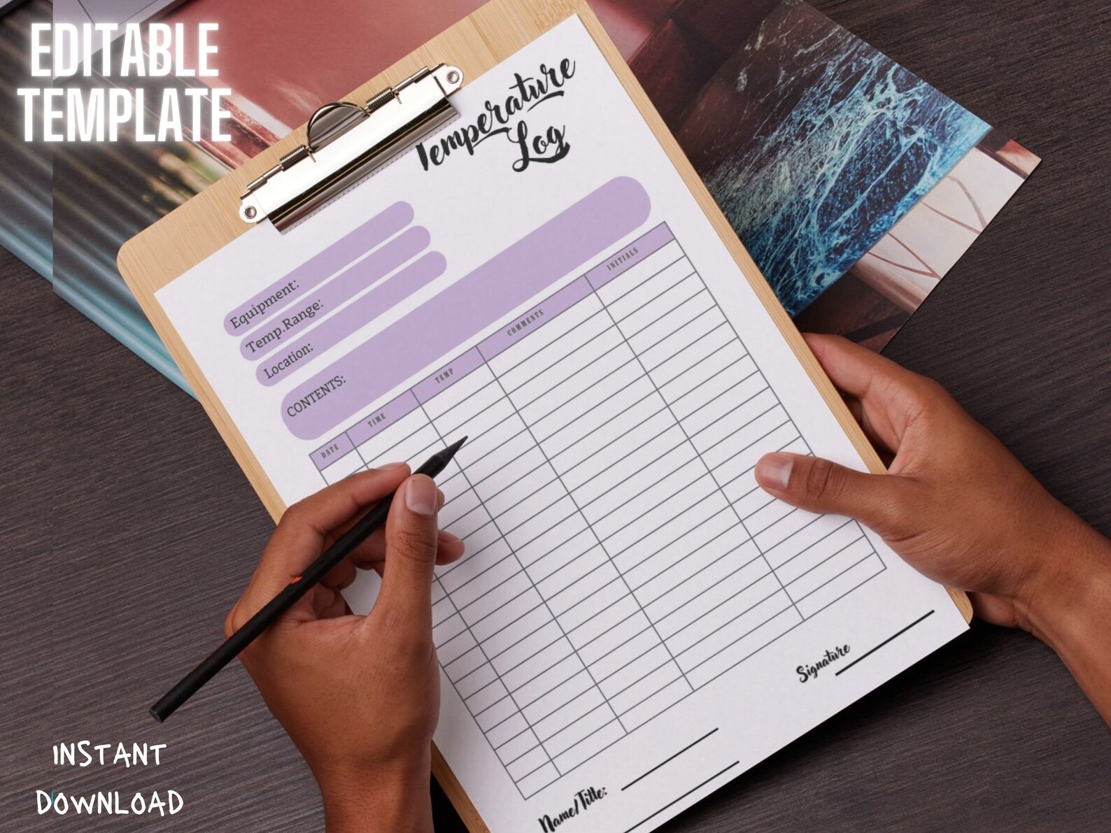 Temperature Log Printable PDF Temperature Tracker Printable Editable ...