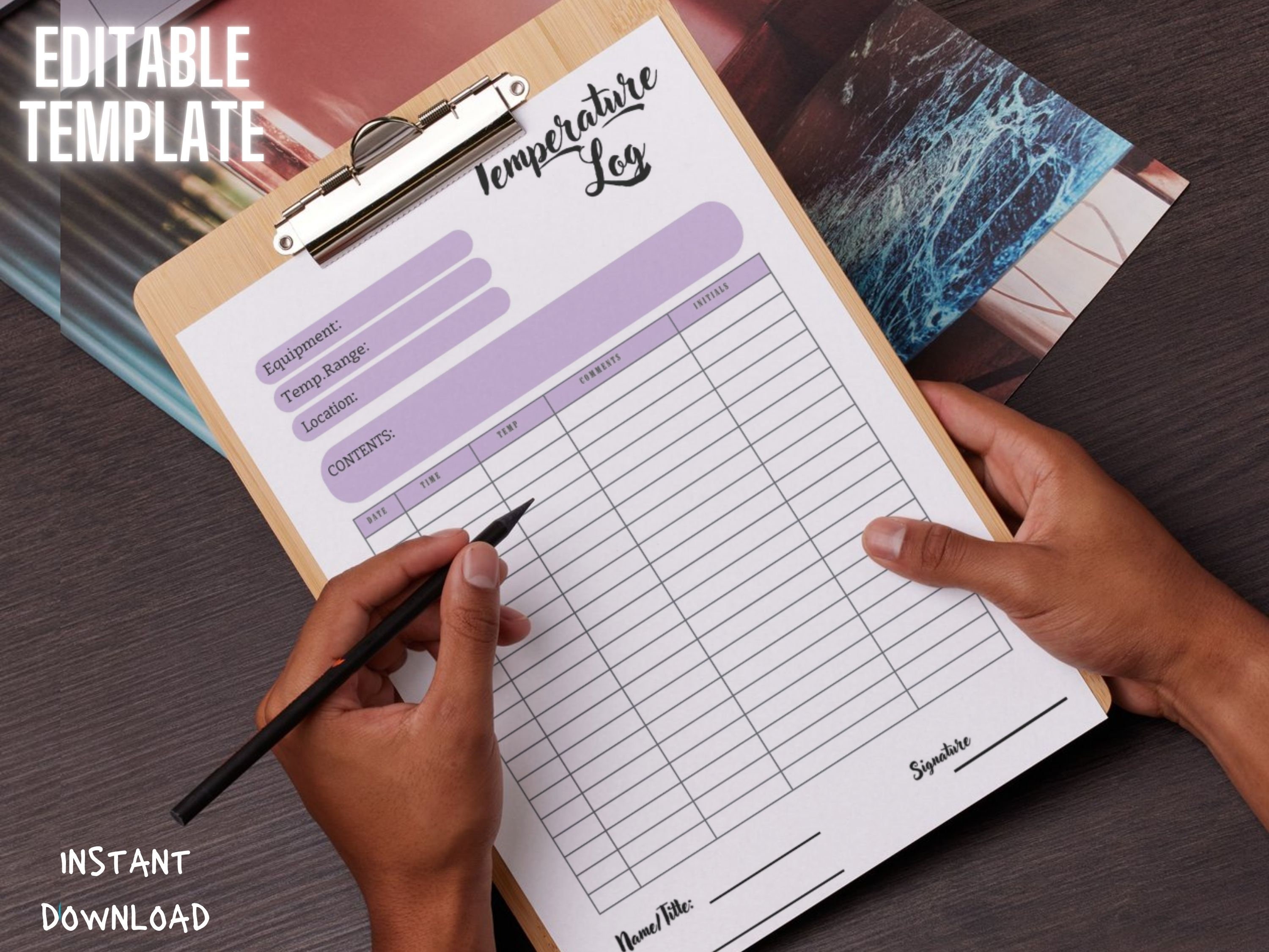 Temperature Log Printable PDF Temperature Tracker Printable Editable ...