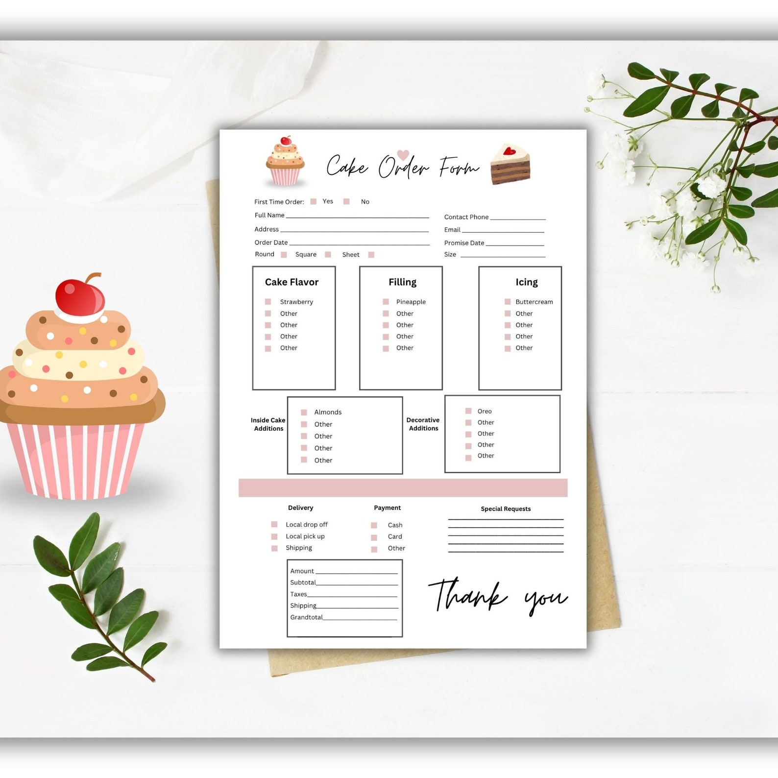Editable Cake Order Form Template Cupcake Order Form Small Business ...