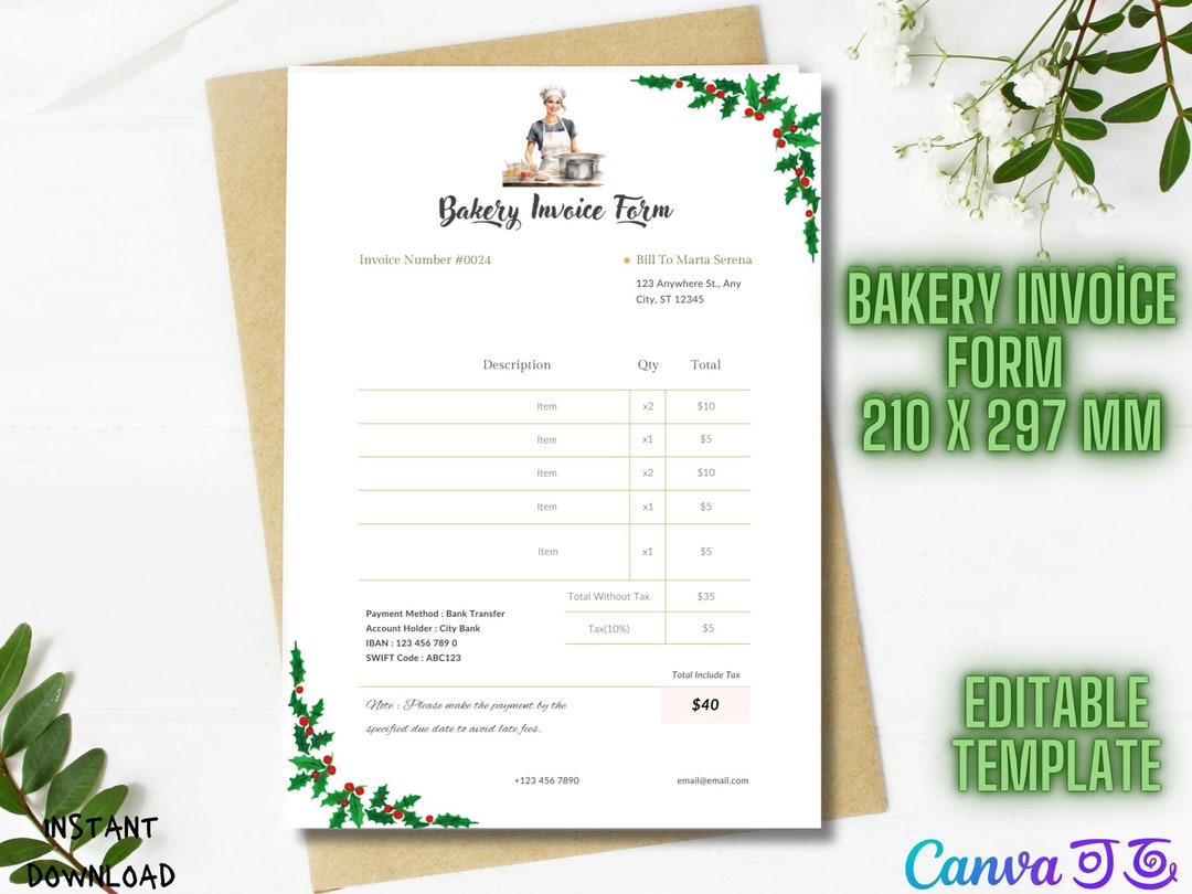 Bakery Invoice Template Receipt Template Business Template Printable ...