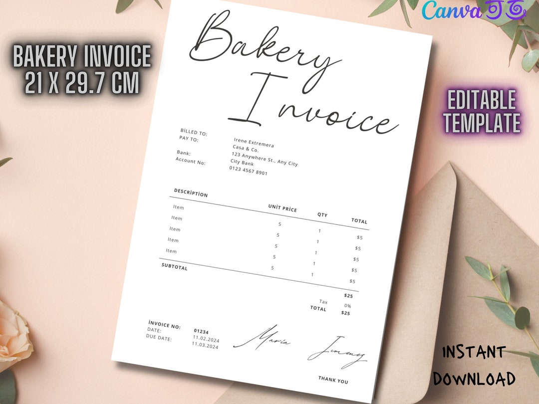 Bakery Invoice Template Receipt Template Business Template Printable ...