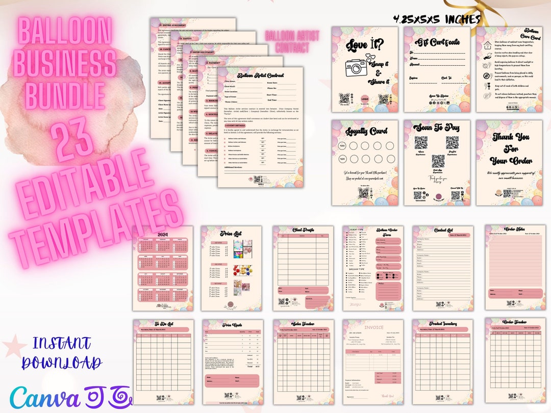 Balloon Business Bundle Balloon Order Form Balloon Invoice Balloon ...
