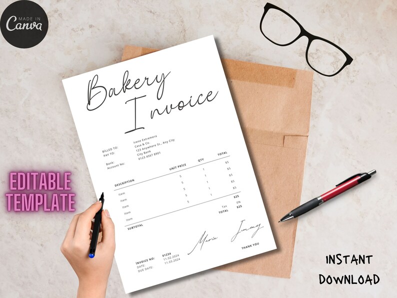 Bakery Invoice Template Receipt Template Business Template Printable ...