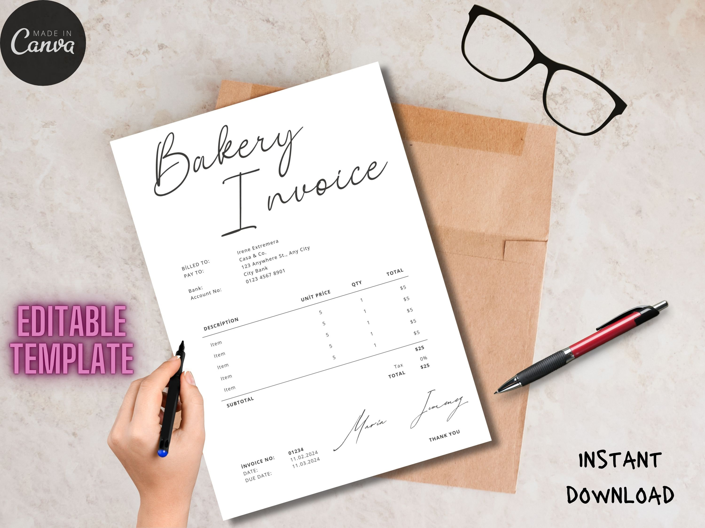 Bakery Invoice Template Receipt Template Business Template Printable ...